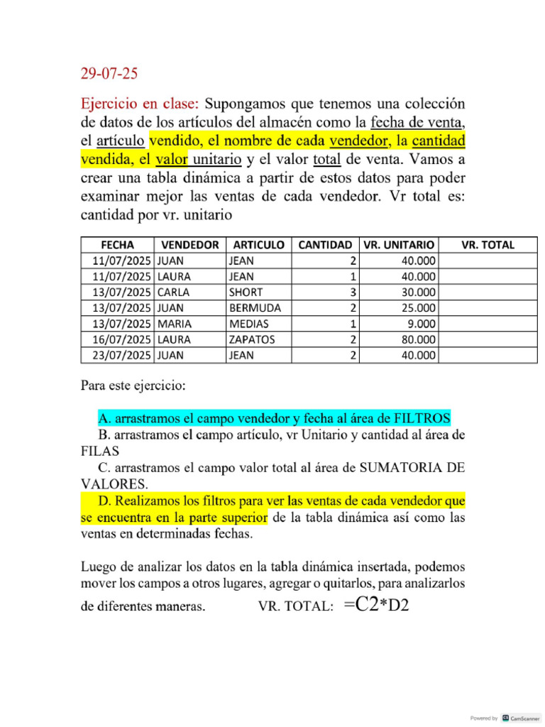 Ejercicio Con Tablas Dinamicas-29-07 | PDF