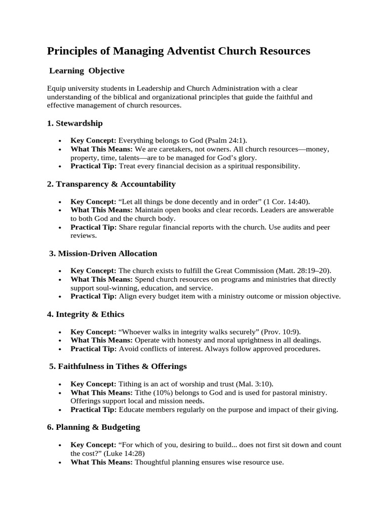 Managing Church Resources Effectively | PDF | Integrity