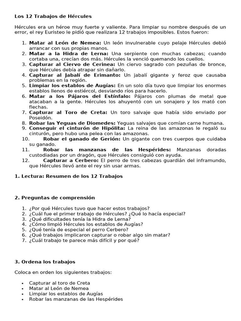 Los 12 Trabajos de Hércules | PDF | Odiseo | Mitología griega