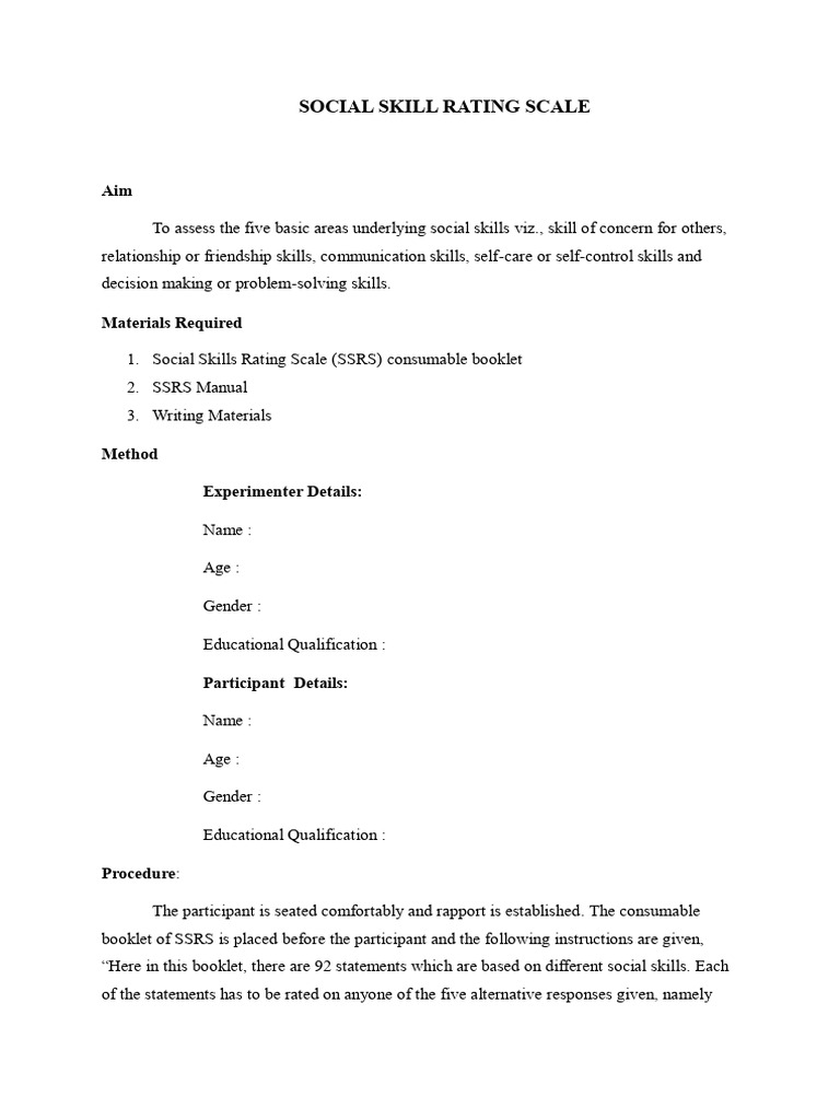Social Skills Rating Scale Guide | PDF | Social Skills | Learning