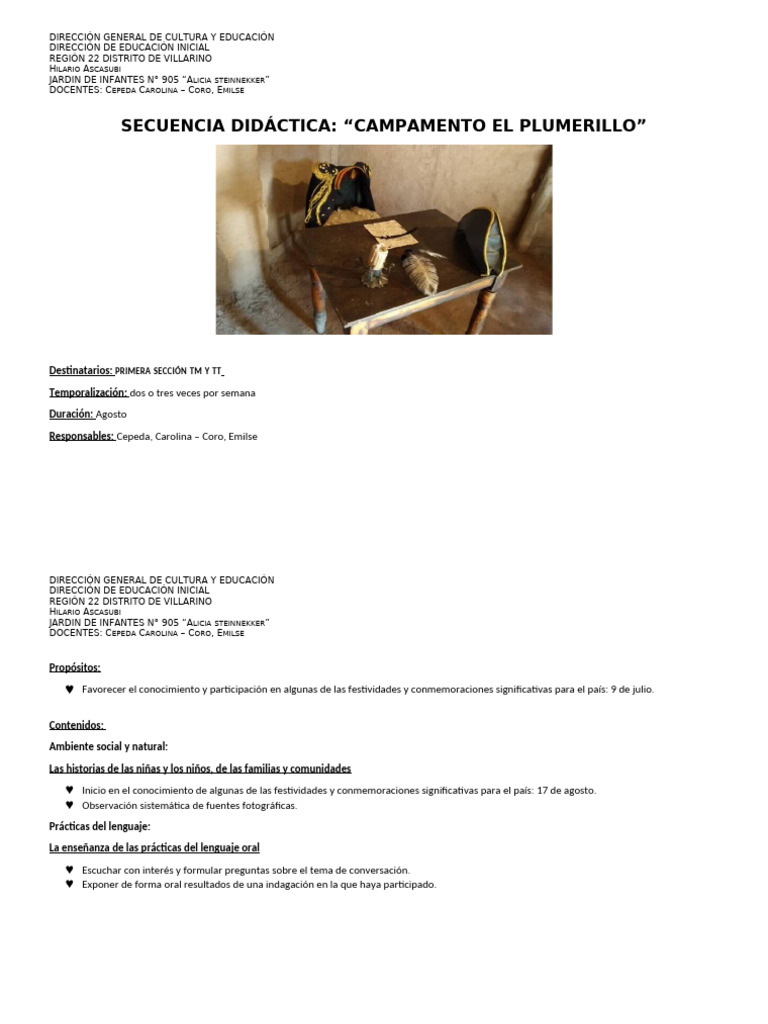 Secuencia Didáctica: Campamento El Plumerillo | PDF | Educación de la ...
