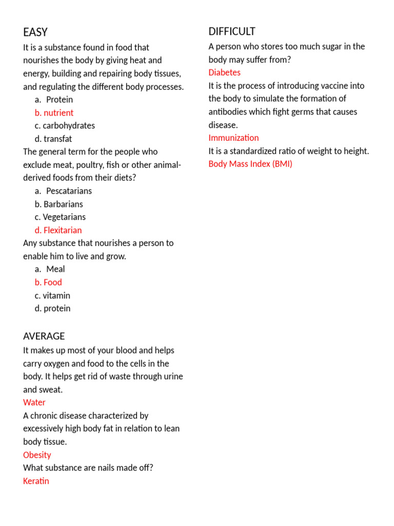 Nutrition Month Quiz Bee | PDF