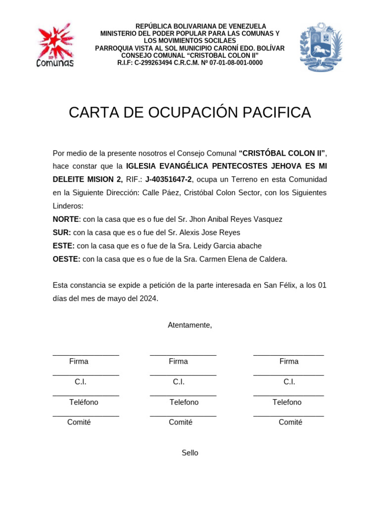 Carta Aval de Cristobal Linderos | PDF