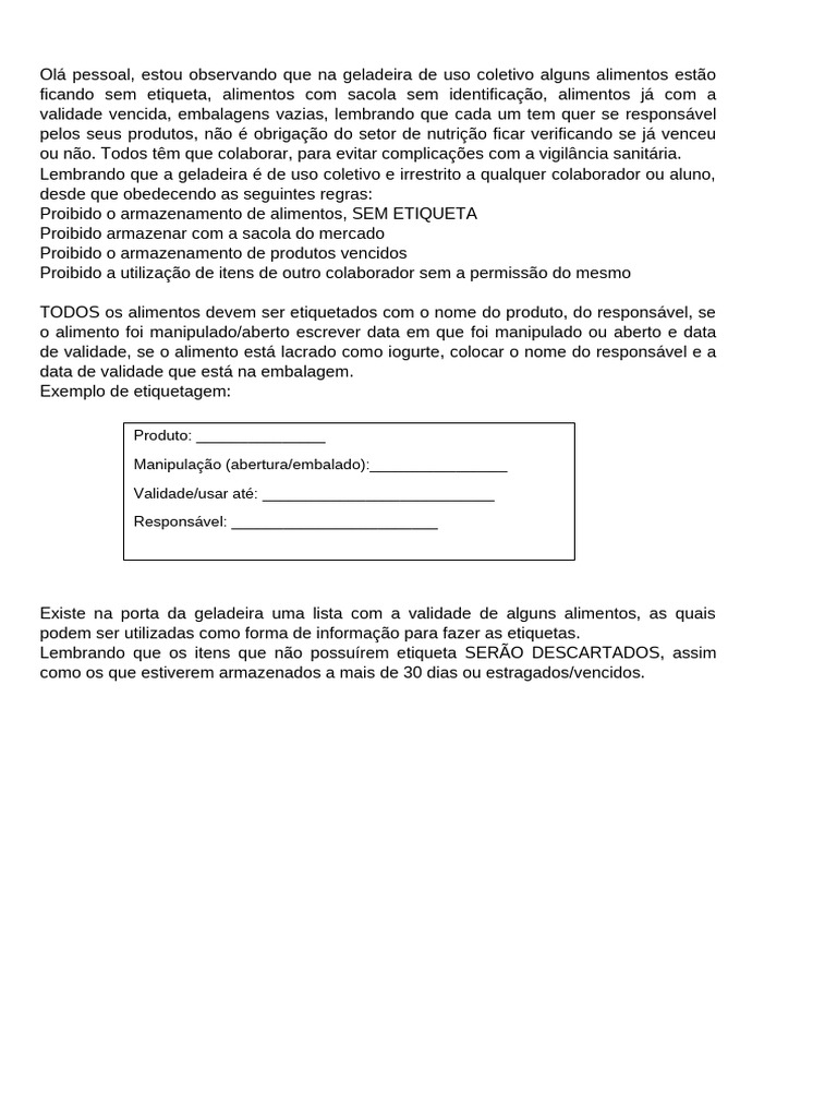 Aviso Geladeira | PDF