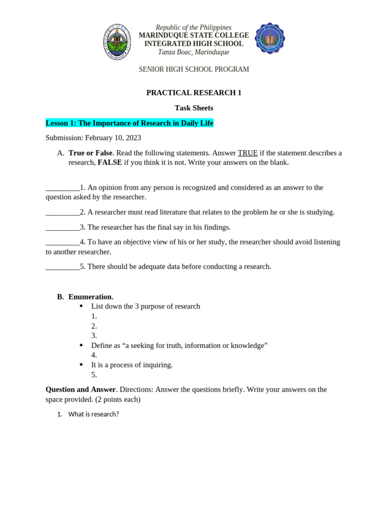 Task 1 Importance of Research Abm 11 | PDF