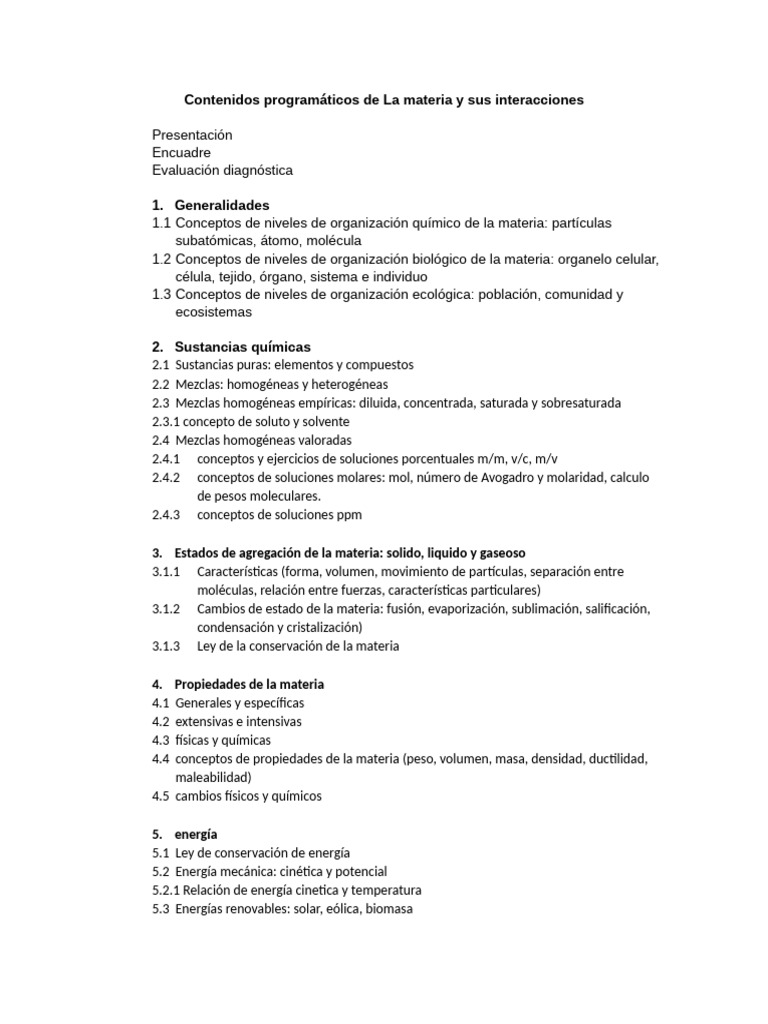 Contenidos Programáticos de La Materia y Sus Interacciones | PDF