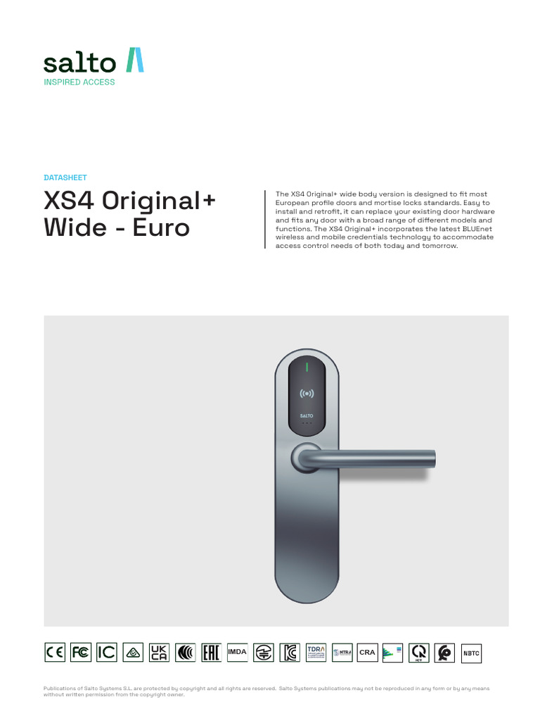 XS4 Original+ Euro Lock Datasheet | PDF