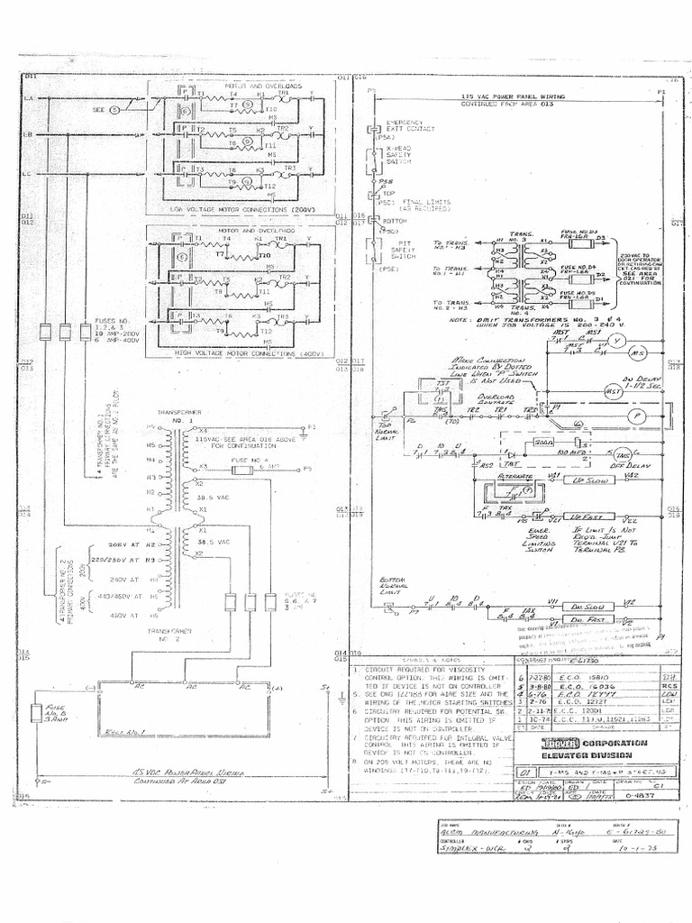 Dover Hydro Wiring Diagram DV-HF-1973-WD-960-006 2S 1BC PWR FRT DRS WCR ...