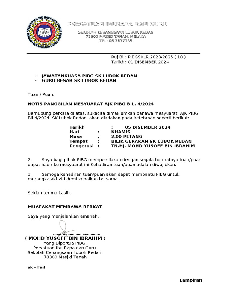 Notis Panggilan Mesyuarat-1 | PDF