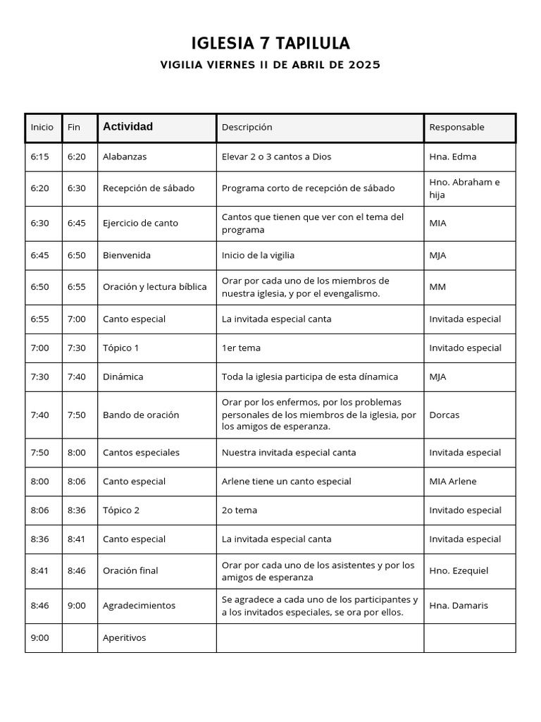 Programa Vigilia 2025 | PDF