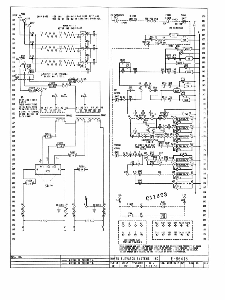 Dover Wiring Diagram DV-HF-1990-WD-1005-007 4S SAPB SECURITY PWR FD WCR ...