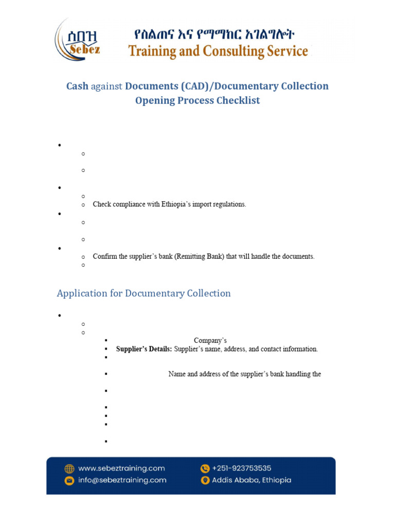 Cash Against Document Checklist | PDF | Receipt | Letter Of Credit