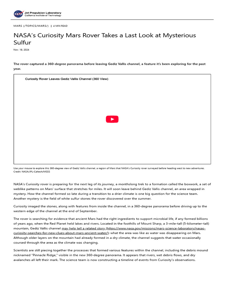 NASA’s Curiosity Mars Rover Takes a Last Look at Mysterious Sulfur ...