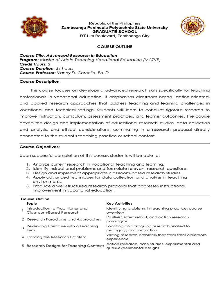 Course Outline MATVE Rev02 | PDF | Vocational Education | Qualitative Research