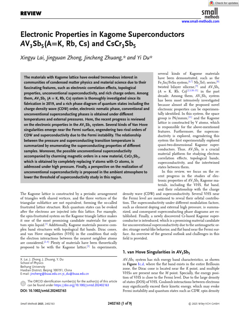 Electronic Properties in Kagome Superconductors | PDF | Superconductivity | Electronic Band ...