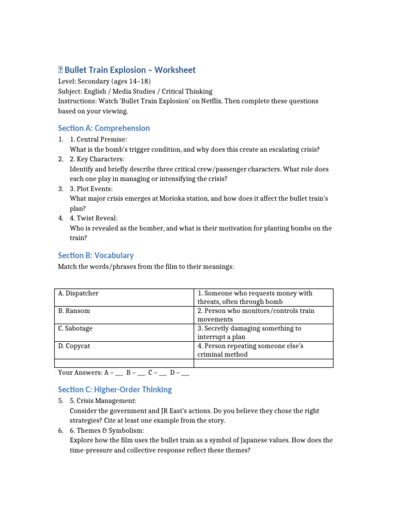 Analyzing the Bullet Train Explosion Plot | PDF