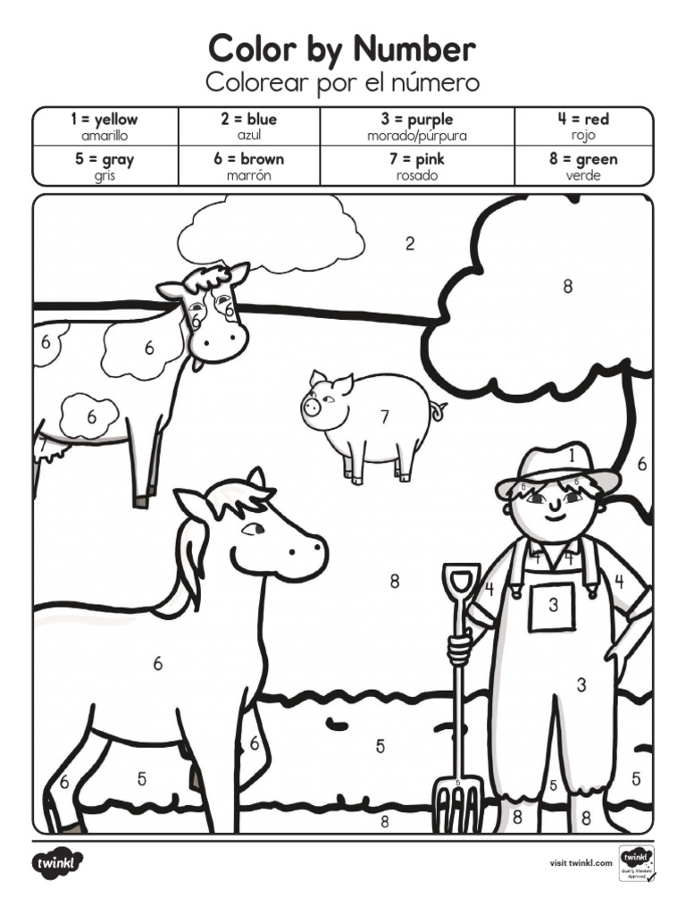 Sa T T 11571 Farm Color by Numbers Us English Spanish Latin | PDF