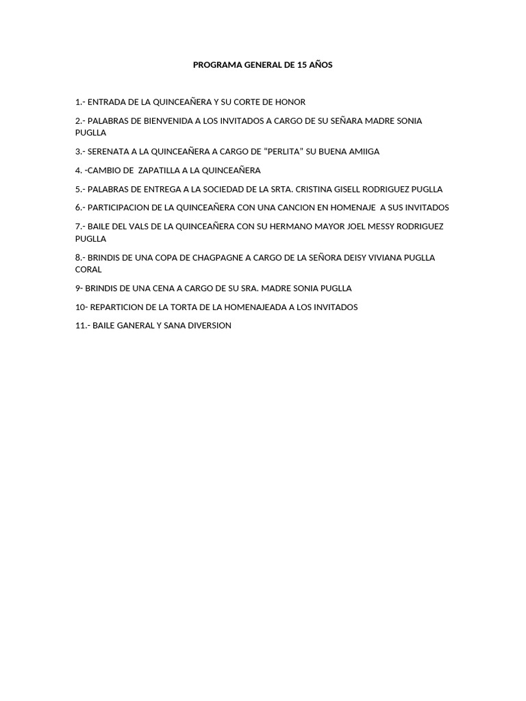 Programa General de 15 Años | PDF