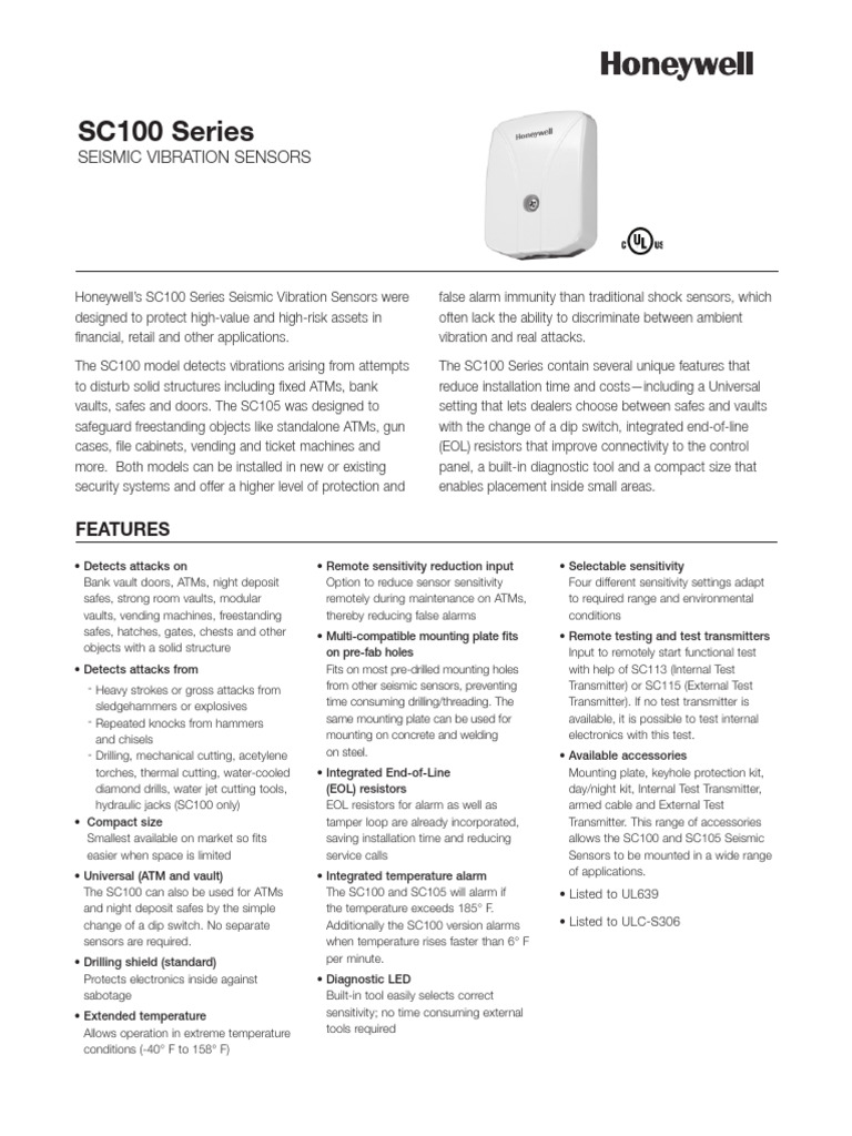 Honeywell SC100 Seismic Sensors Overview | PDF | Bank Vault | Sensor