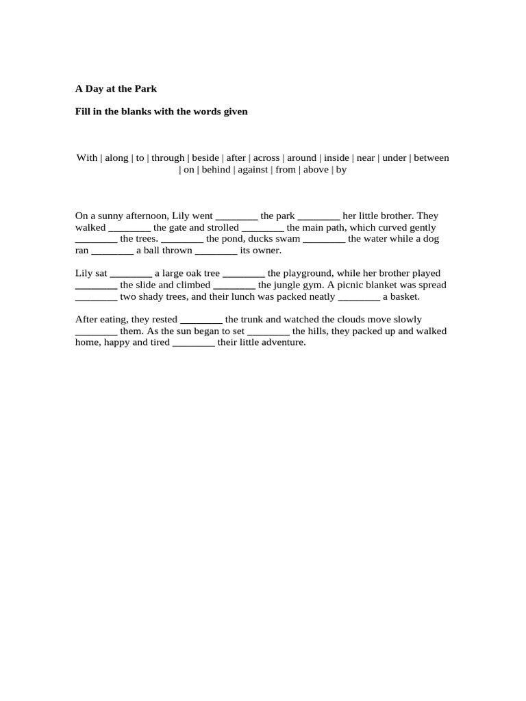 A Day at The Park Exercise | PDF