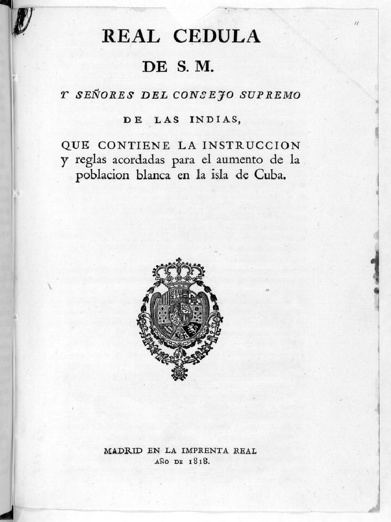 Real Cedula Para El Aumento de La Poblacion Blanca en Cuba | PDF