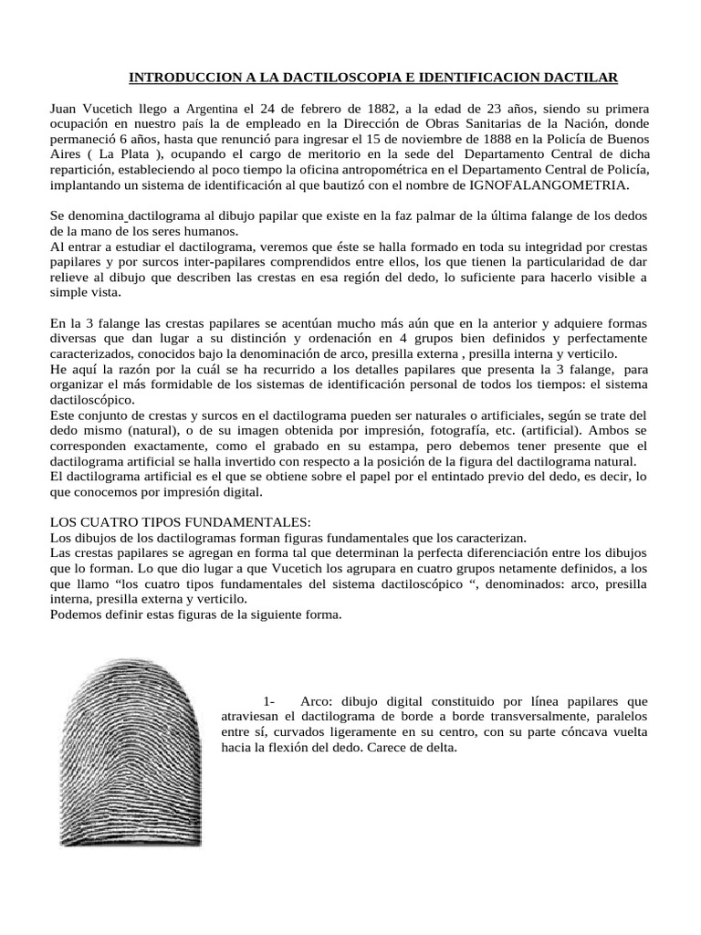 Introducción a la Dactiloscopia | PDF | Huella dactilar