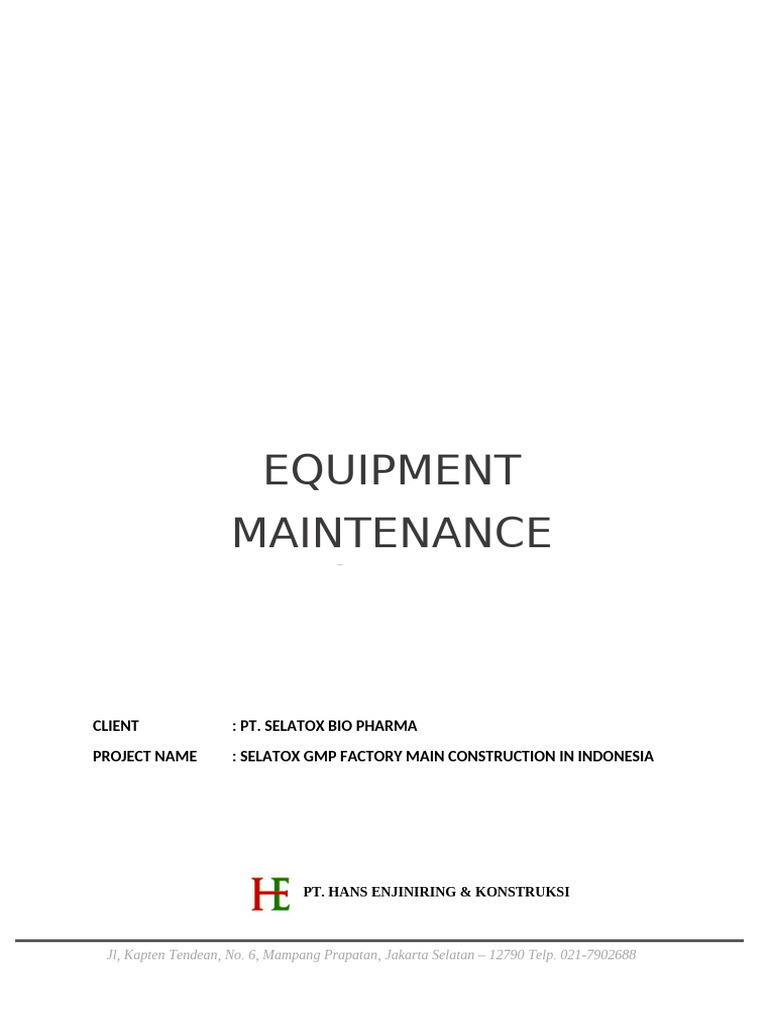 Equipment Maintenance Guide | PDF