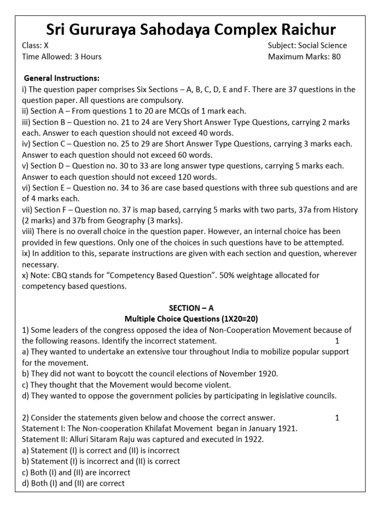 Class 9 SST Half-Yearly Exam Paper | PDF