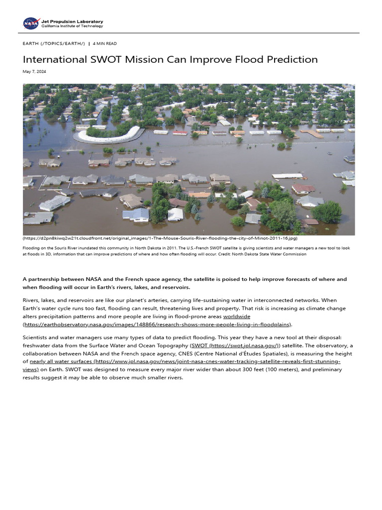 SWOT Satellite Enhances Flood Predictions | PDF | Flood | Outer Space