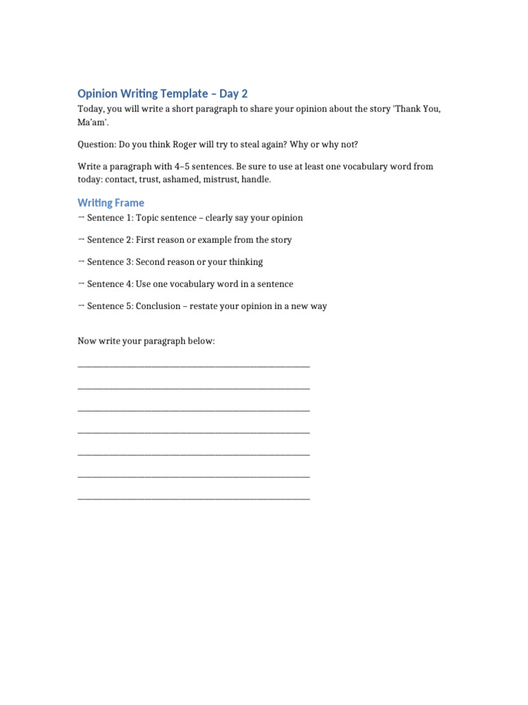 Opinion Writing Template for Students | PDF