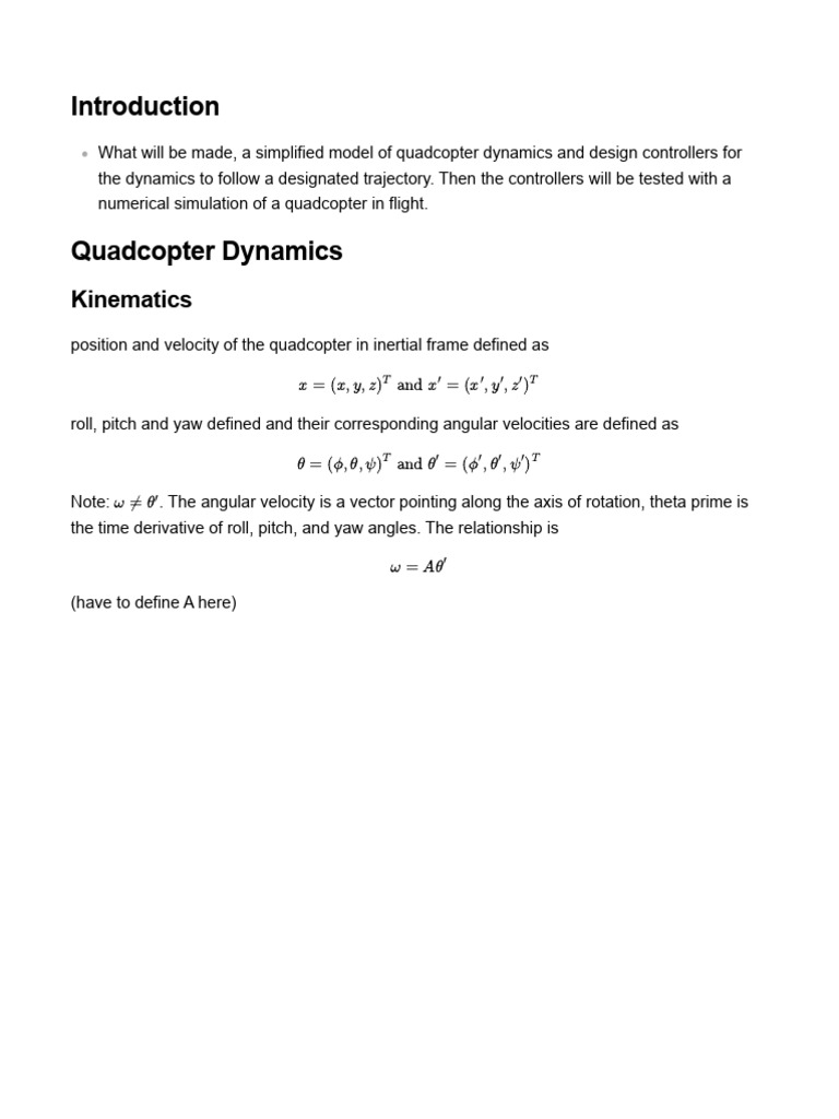 Quadcopter Dynamics in Python Notes | PDF