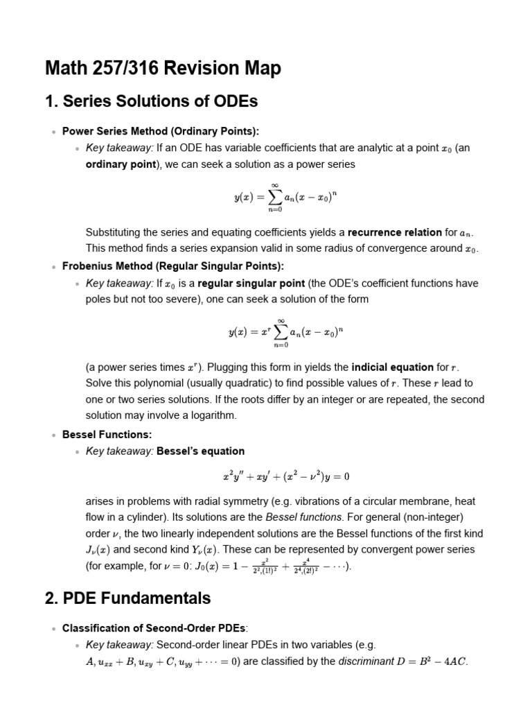 Math 316 Revision Map | PDF | Power Series | Functions And Mappings