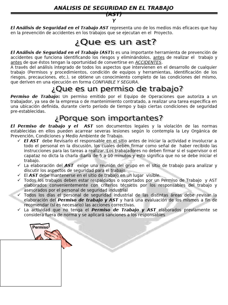 Análisis de Seguridad en el Trabajo AST | PDF