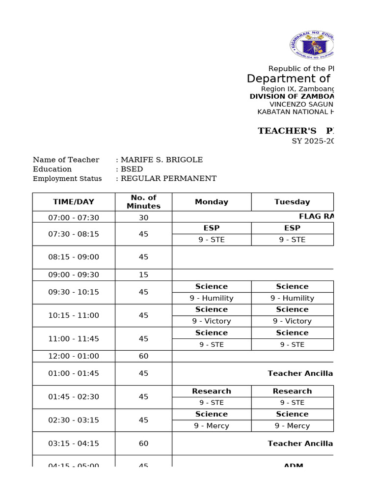 Grade 9 Teacher's Program | PDF