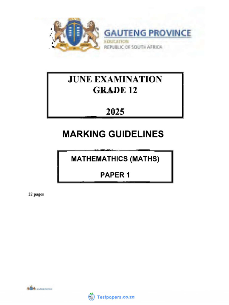 Mathematics Maths Grade 12 NSC P1 MEMO May June 202 Gauteng | PDF