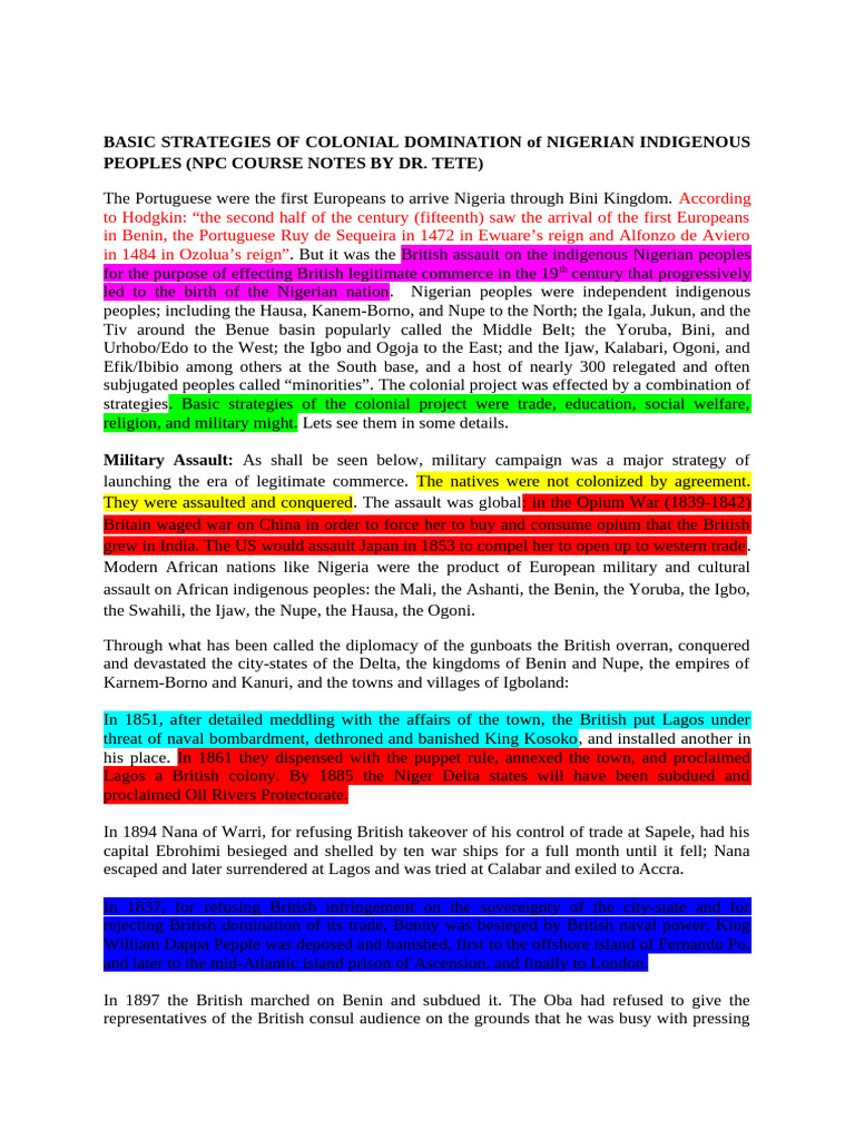 Strategies of Colonial Domination in Nigeria | PDF | Christian Mission ...