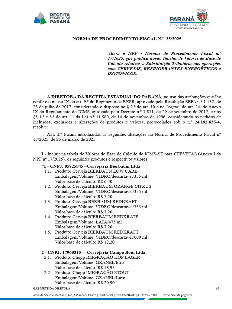 NPF 35_2025 - PMPF Julho de 2025 | PDF | Bebida