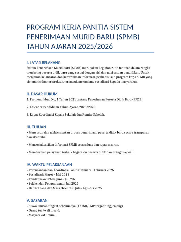Program Kerja SPMB 2025 2026 Revisi | PDF