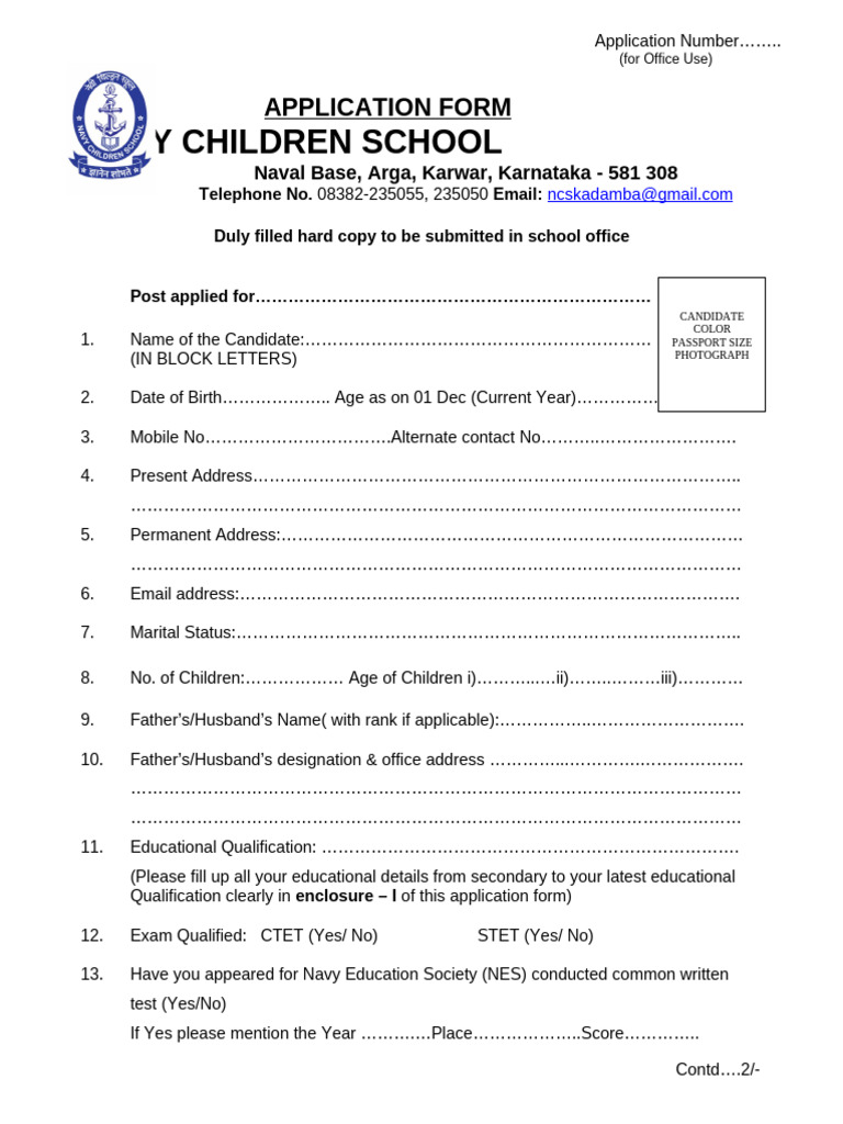 Navy Children School: Application Form | PDF | Qualifications | Educational Stages