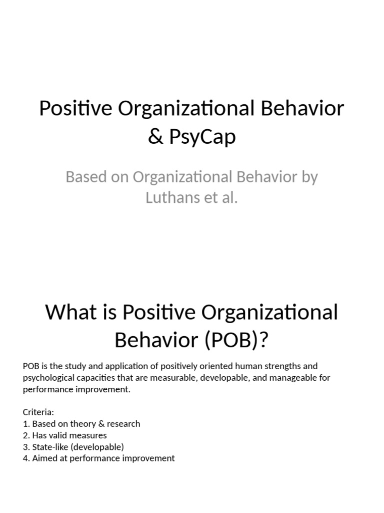 Understanding Positive Organizational Behavior | PDF