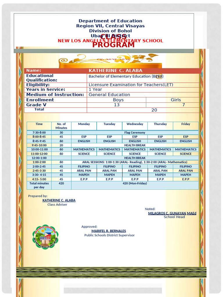 Grade 5 Class Program SY 2025-2026 | PDF | Southeast Asia | Asia