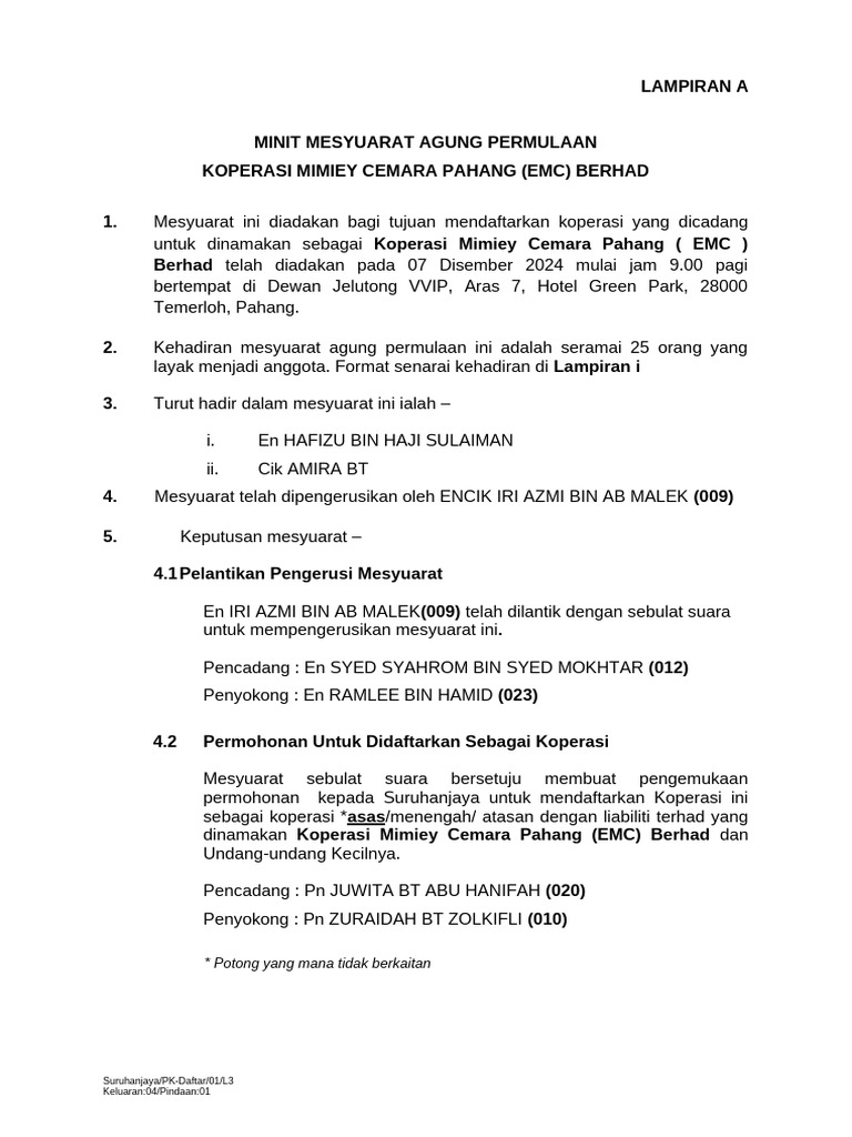 1 - Lampiran a - Contoh Minit MAP | PDF