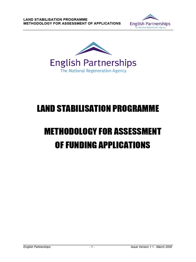 Land Stabilisation Programme Methodology For Assement of Applications ...
