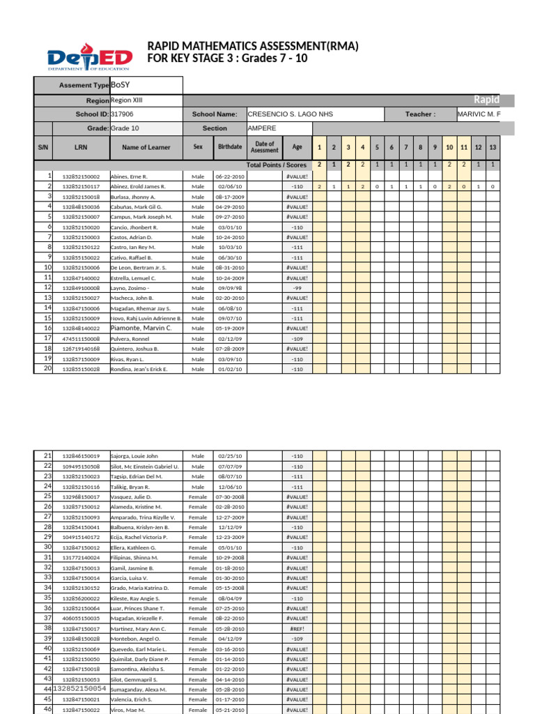 Rma Ks3 Scoresheet 10 Ampere | PDF | Mathematical Objects | Mathematical Analysis