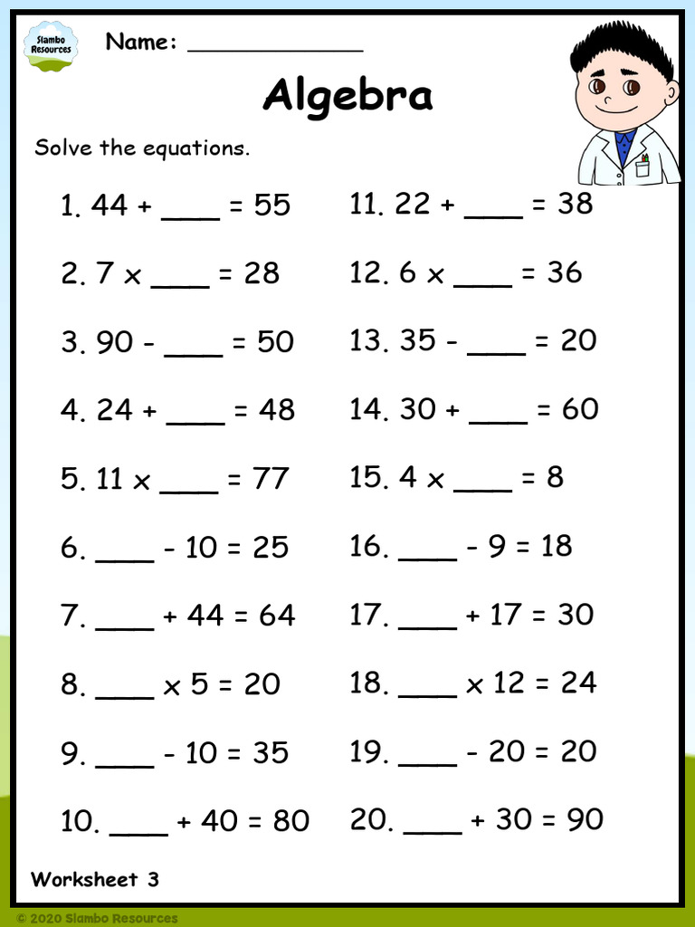 Grade 3 Algebra Worksheet 3 | PDF