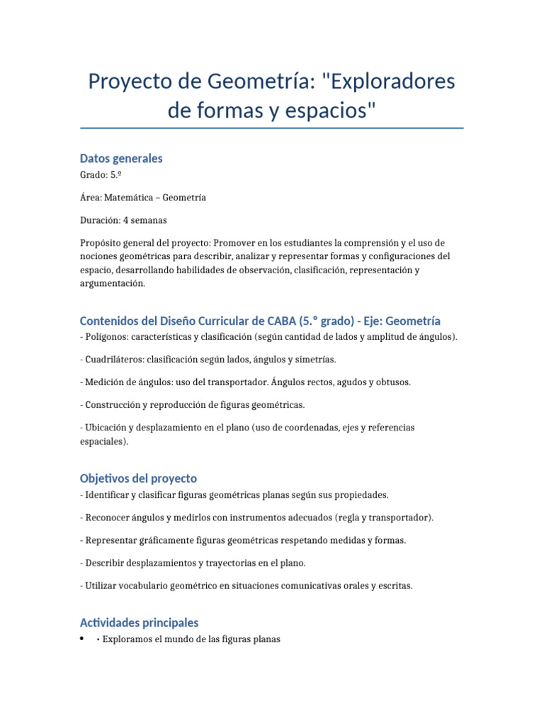 Proyecto Geometria 5to CABA | PDF | Geometría | Ángulo