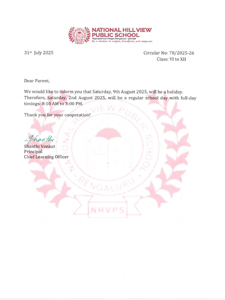 National Hill View Public School RR Nagarcircular No.78 2nd August 2025 ...