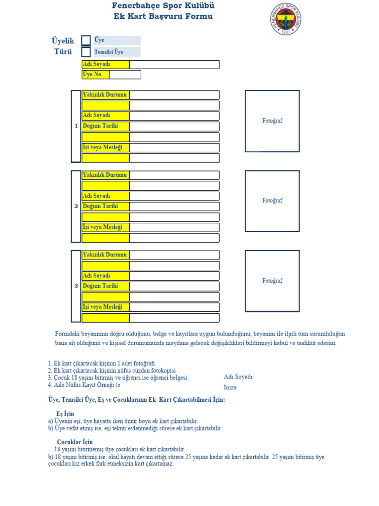 Ek Kart Form (YeniYonergeyeGore) 1 | PDF