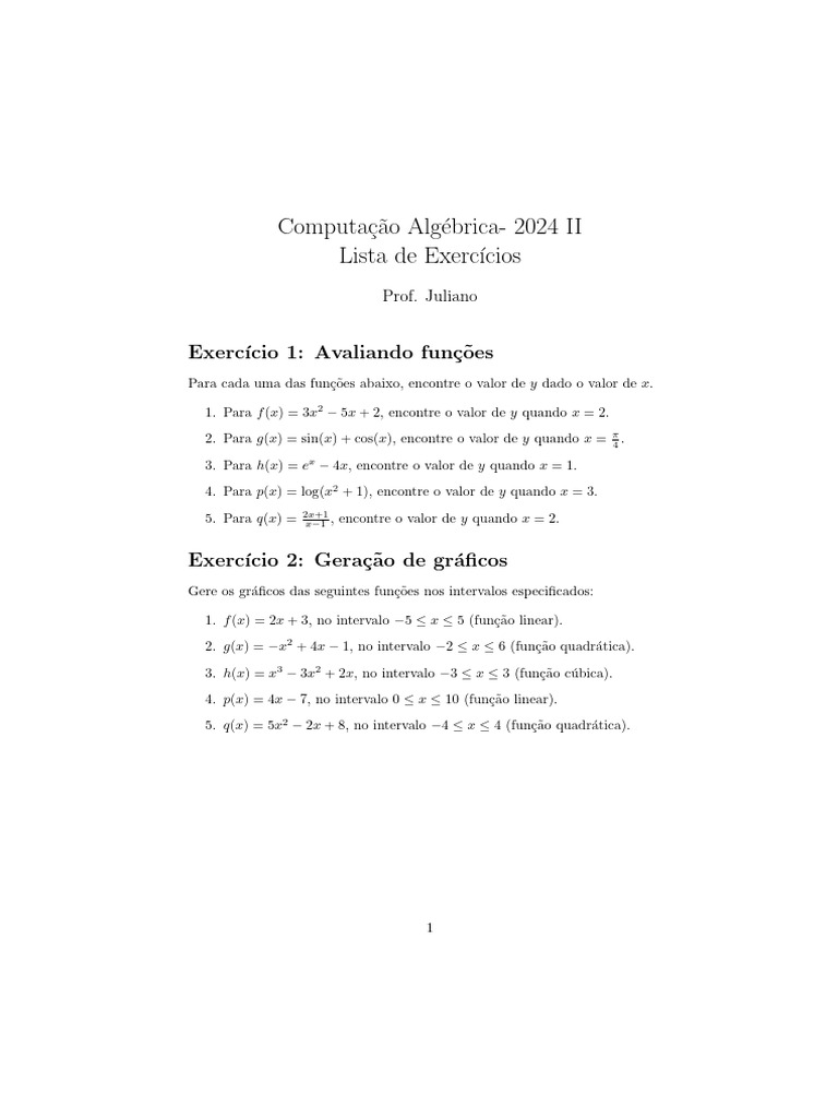lista 1 | PDF | Matemática | Analise matemática