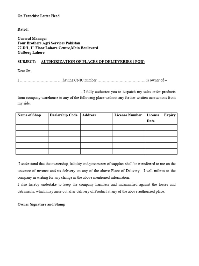 Authorization for Delivery Locations | PDF